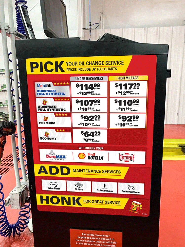 Take 5 oil change prices store